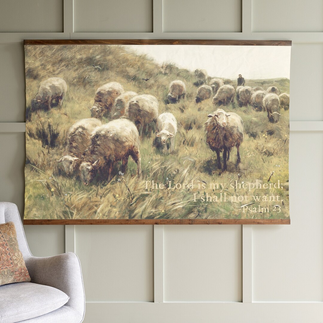 Psalm 23 Sheep Art Tapestry: Vintage Christian Canvas | 205 - Etsy