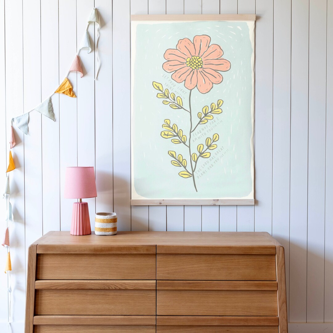 Floral Scripture Tapestry: Girls Room Decor, Encouraging Wall Art | 553 ...