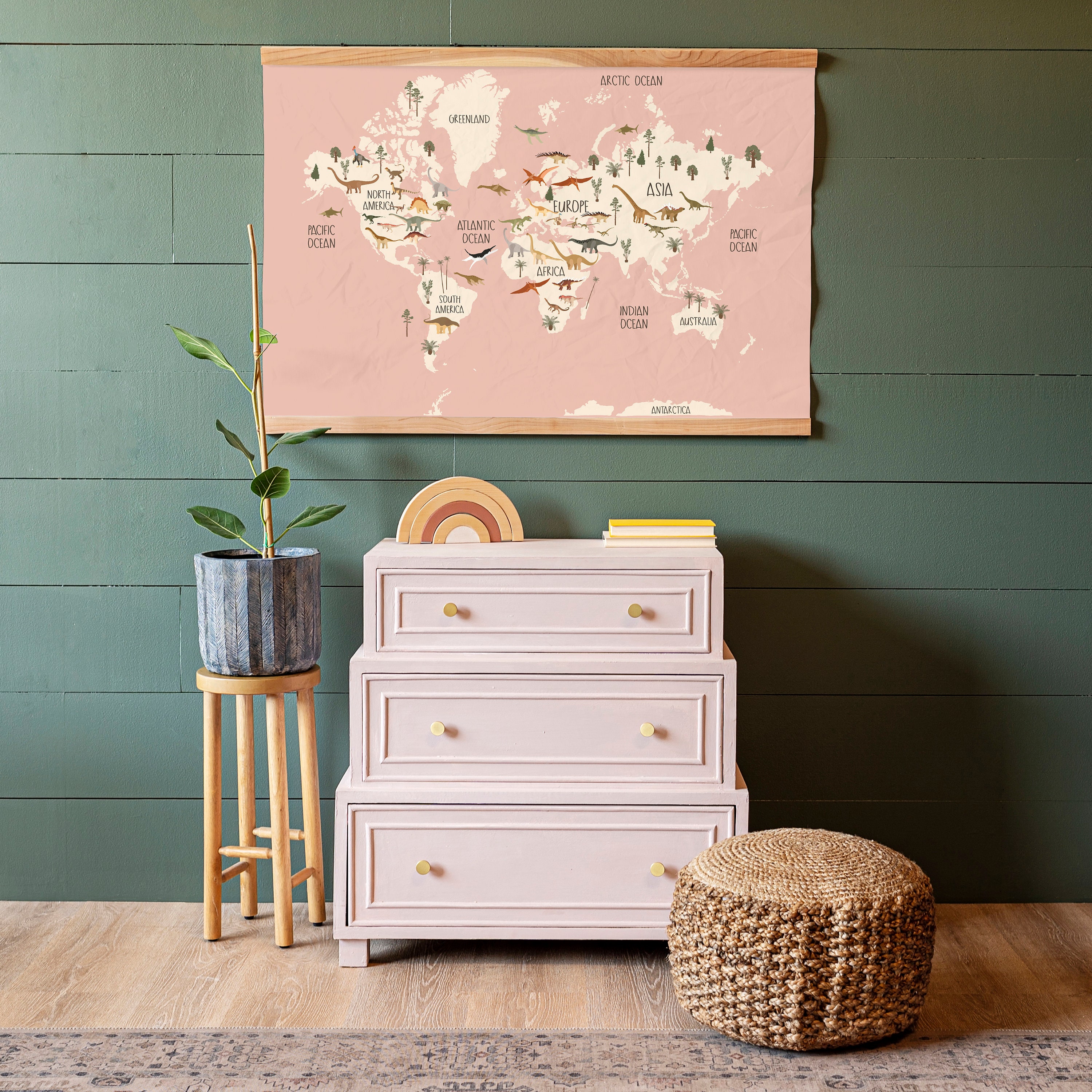 Dinosaur Themed Map Kids World Map Wall Hanging Homeschool - Etsy Hong Kong