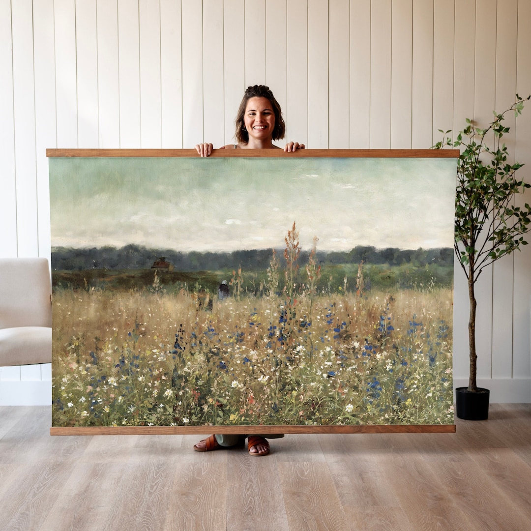 Extra Large Vintage Floral Field Canvas Tapestry Wall Art | 167 - Etsy