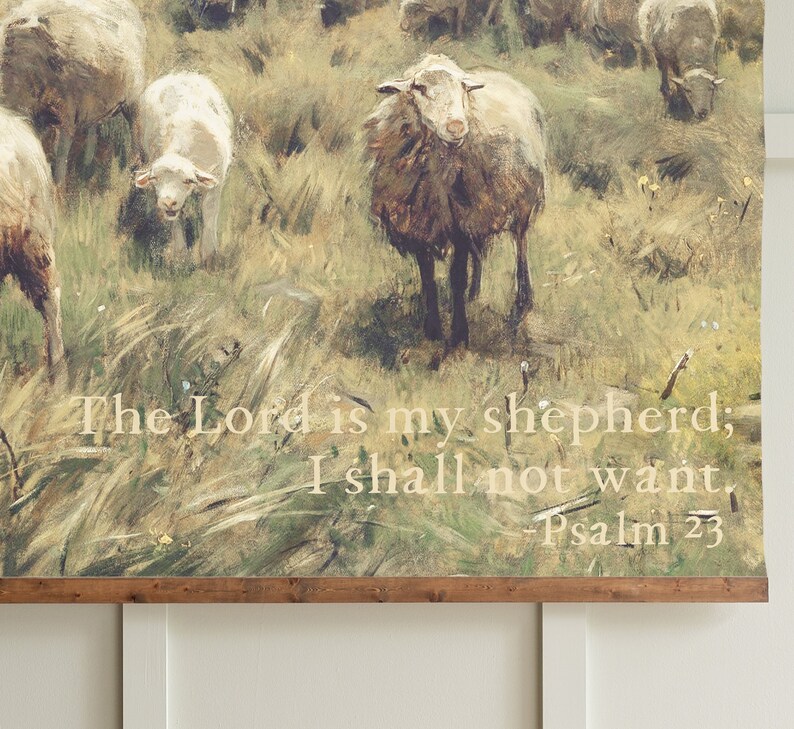 Psalm 23 Sheep Art Tapestry: Vintage Christian Canvas | 205 - Etsy