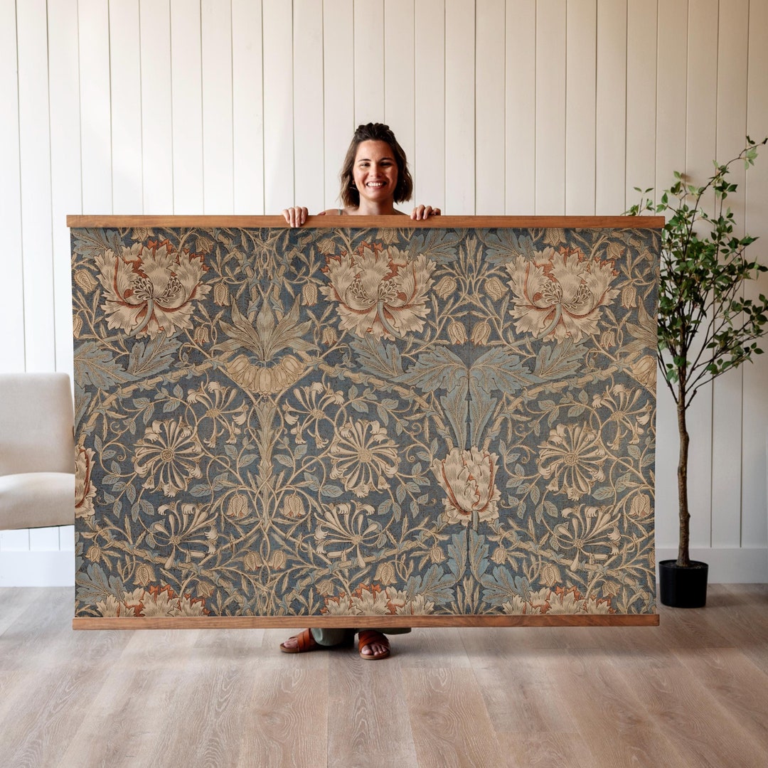 Botanical Textile Tapestry Art | Large Blue Textile Print Tapestry ...