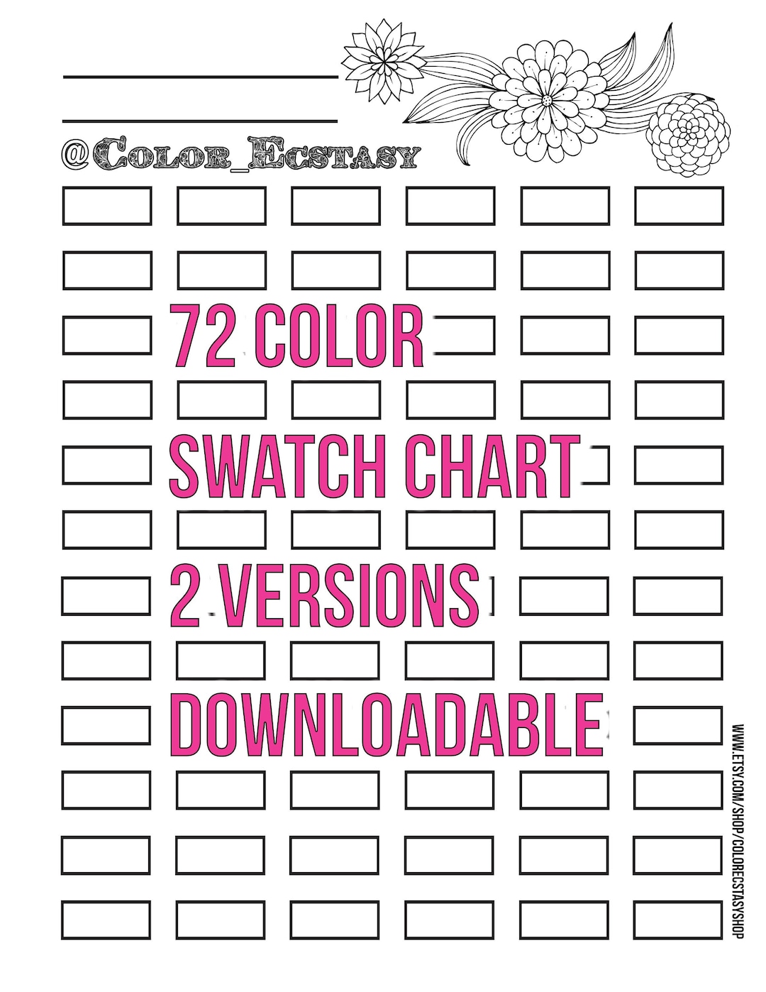 72 Color Blank Swatch Chart Template Download and Print for Colored ...