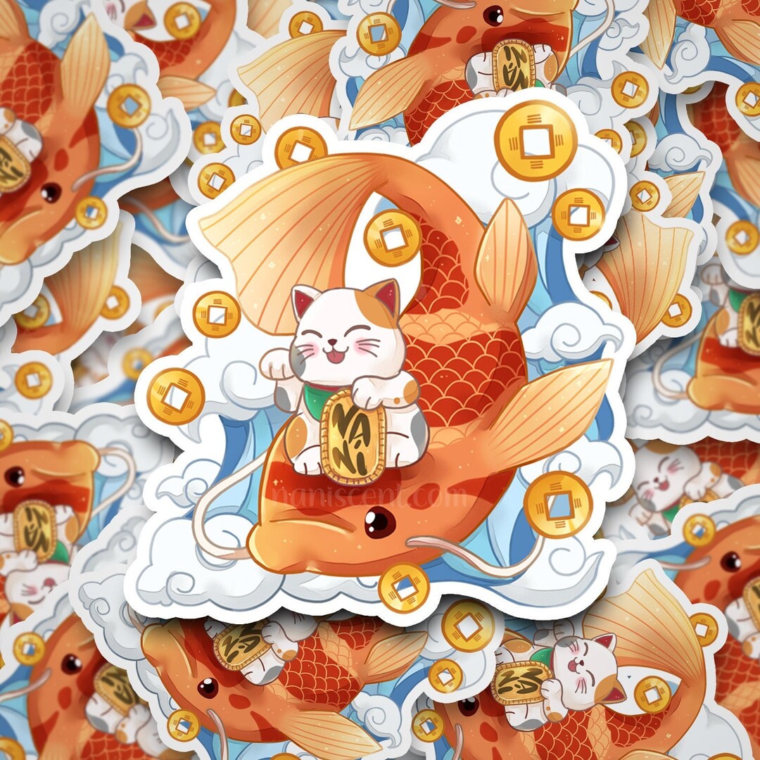 Koi Lucky Cat Vinyl Sticker Cute Neko Sticker Car Laptop Tablet Phone ...
