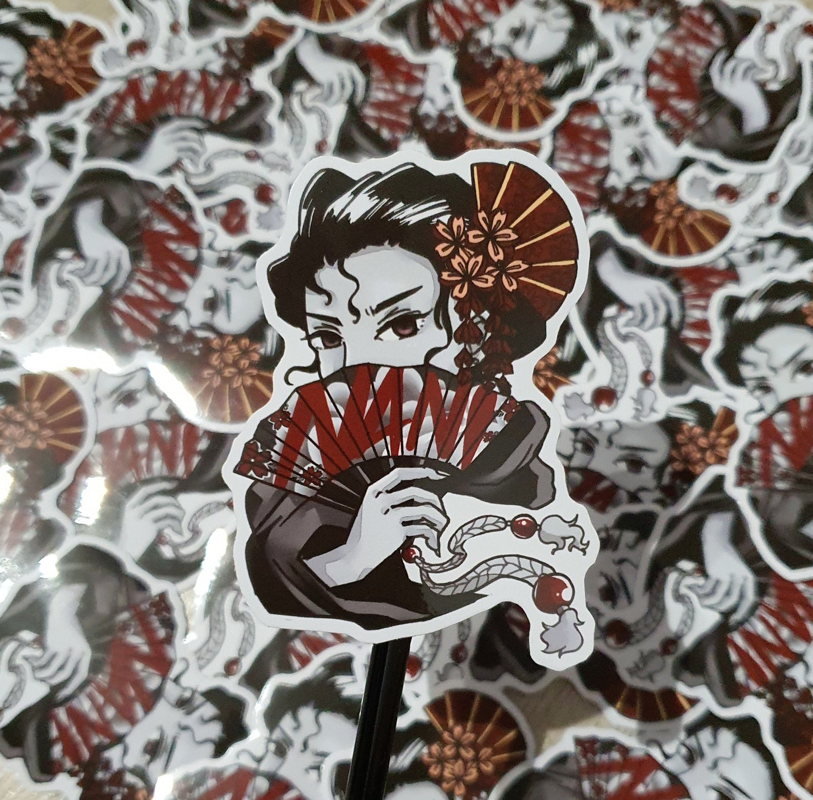 Geisha With Fan Vinyl Sticker Cute Pretty Sticker Car - Etsy