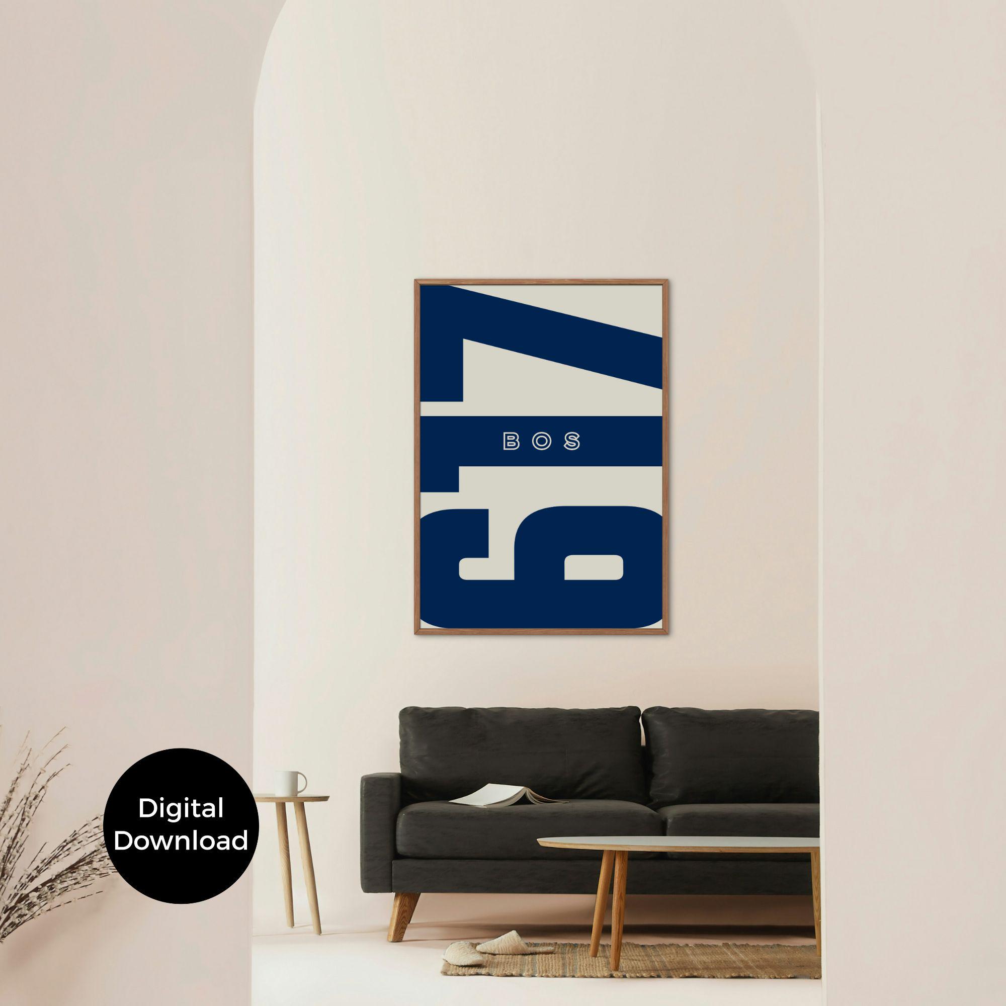 Boston 617 Area Code Poster Set: Navy Blue and White (digital Download ...