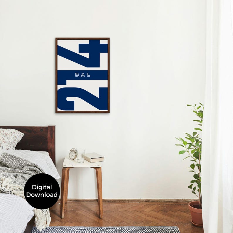 Dallas Area Code 214 Poster Set: Blue and White Wall Art (digital ...