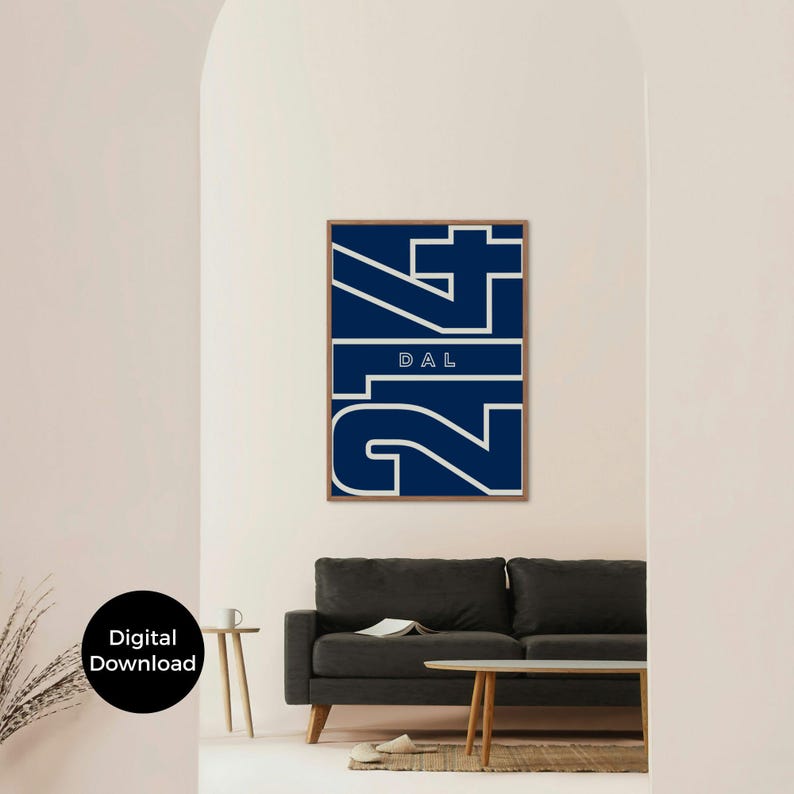 Dallas Area Code 214 Poster Set: Blue and White Wall Art (digital ...