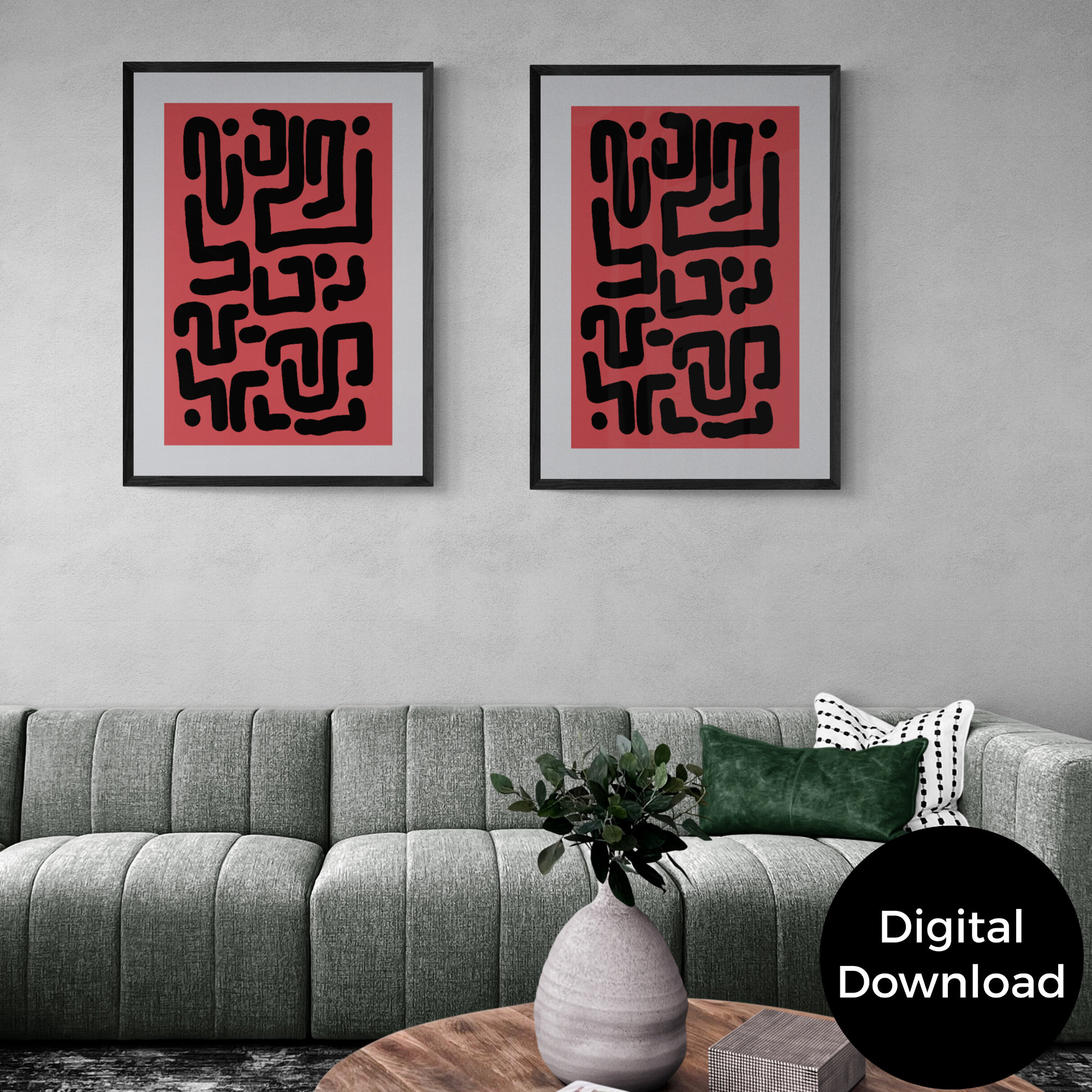 Red, Abstract, Minimalist, Doodle PRINTABLE Wall Art, DIGITAL DOWNLOAD ...