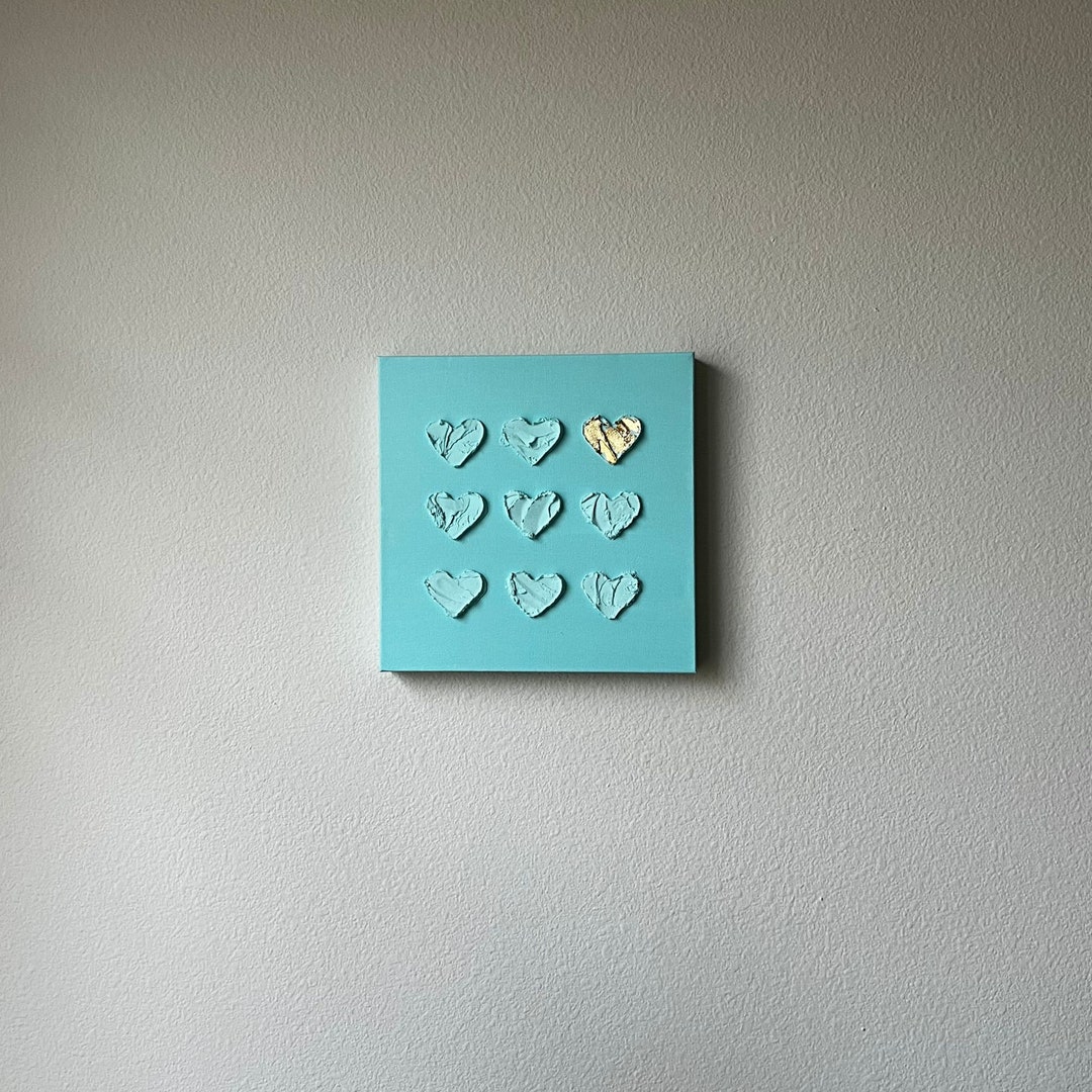 Blue, Textured Hearts Wall Art, Minimalist Home Decor, Impasto Wall ...