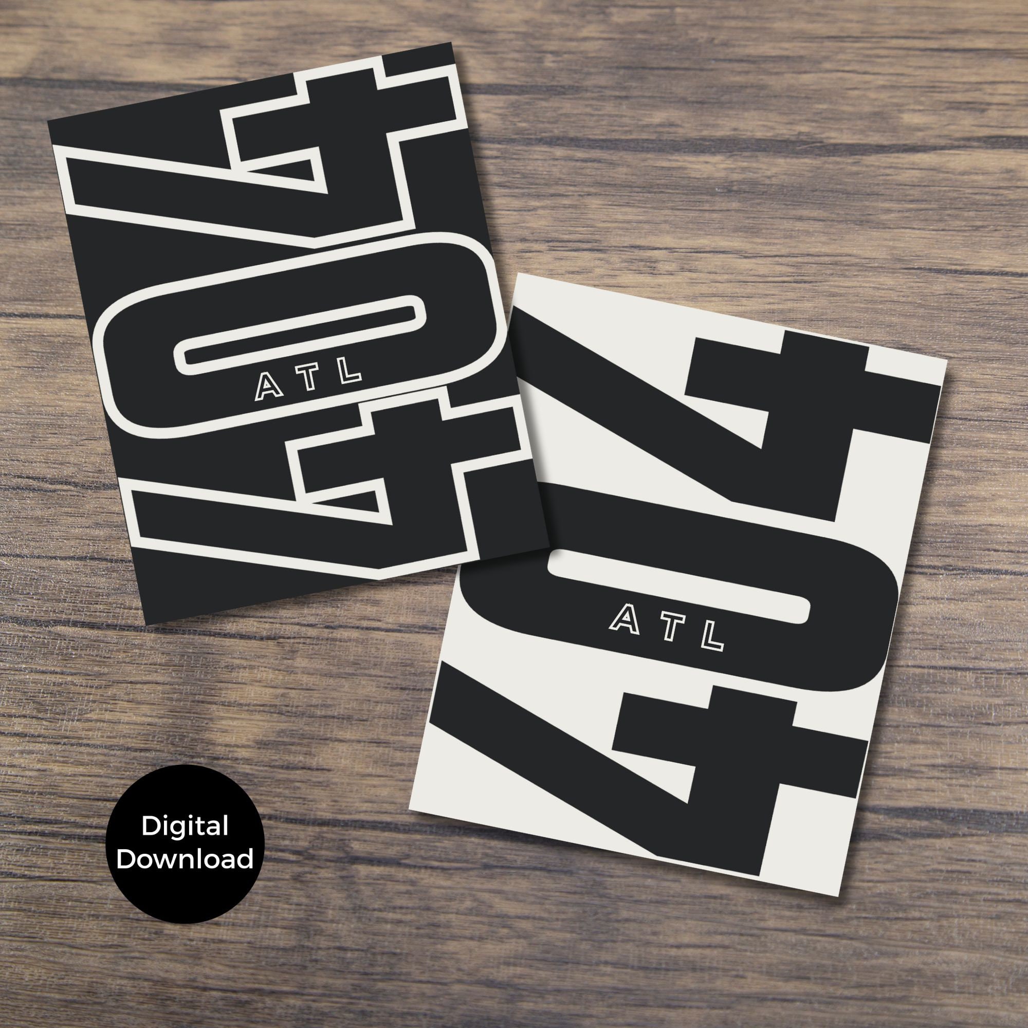 Atlanta Area Code 404 Poster Set: Black & White Printable Wall Art ...