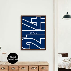 Dallas Area Code 214 Poster Set: Blue and White Wall Art (digital ...