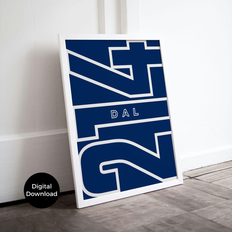 Dallas Area Code 214 Poster Set: Blue and White Wall Art (digital ...