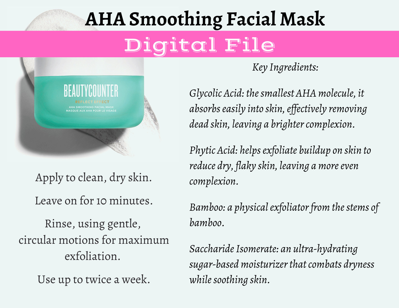 Beautycounter AHA Reflect Effect Smoothing Facial Mask Digital File - Etsy