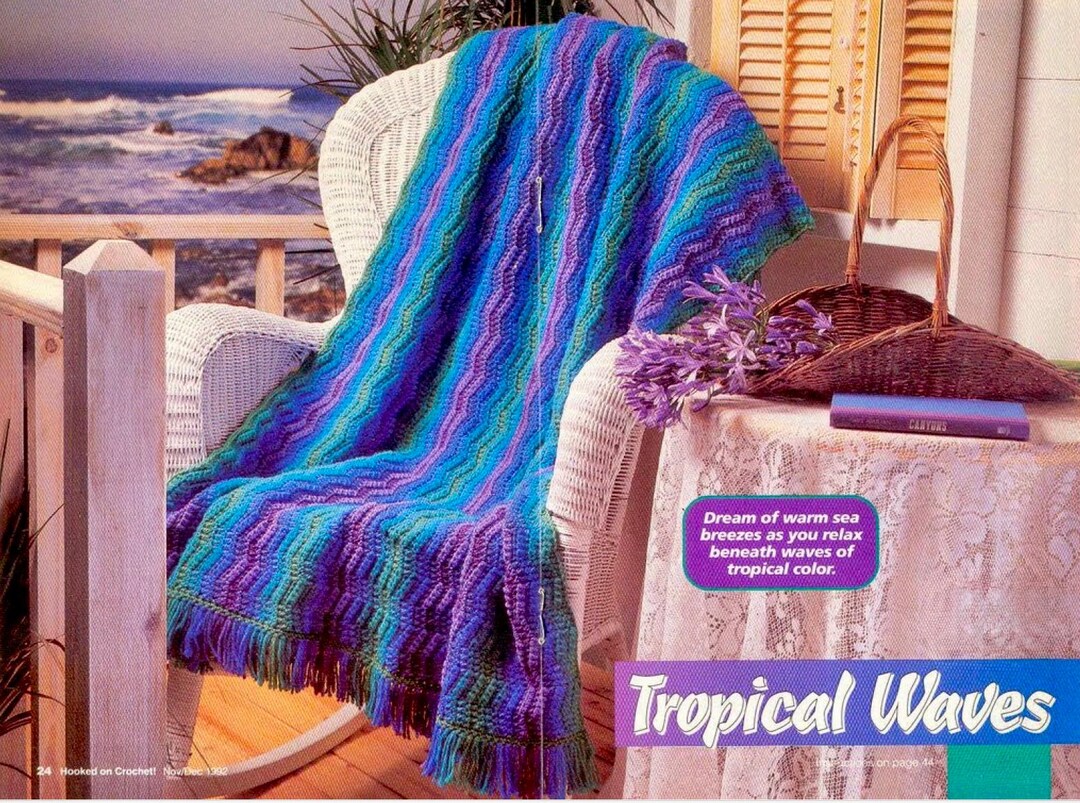 Crochet Afghan Pattern – Tropical Waves Textured Blanket 41" X 53.5 ...