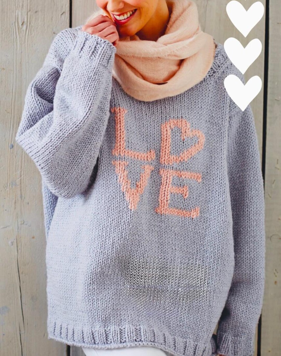 LOVE Sweater Knitting Pattern – Oversized Cozy Jumper With Heart Motif ...