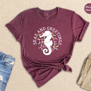 Seas and Greetings Shirt, Beach Christmas Shirt, Seahorse T-shirt ...