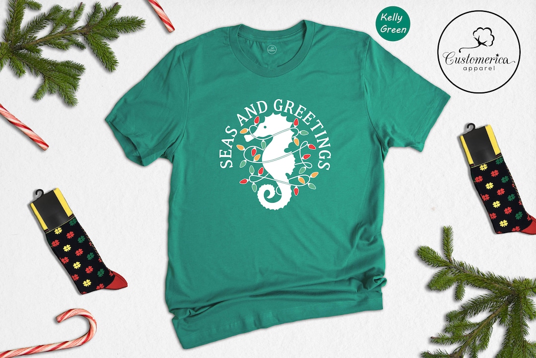 Seas and Greetings Shirt, Beach Christmas Shirt, Seahorse T-shirt ...