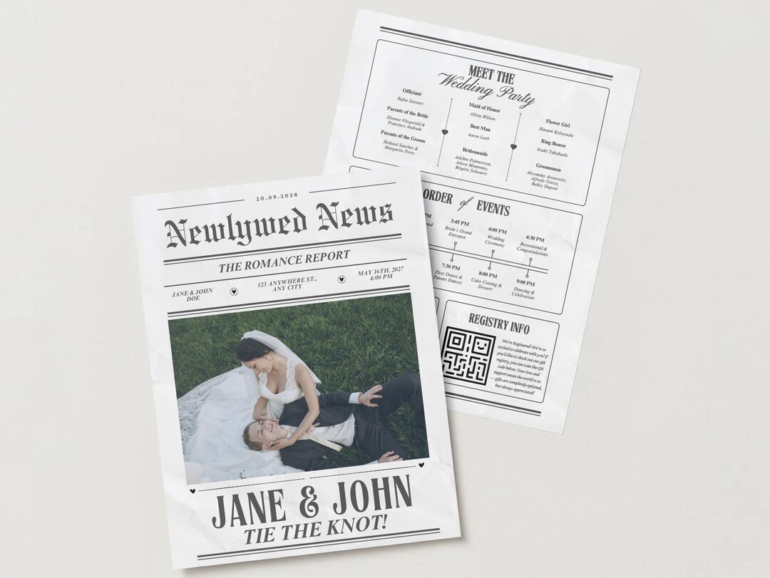 Editable Wedding Newspaper Template | Canva Printable | Custom Wedding ...
