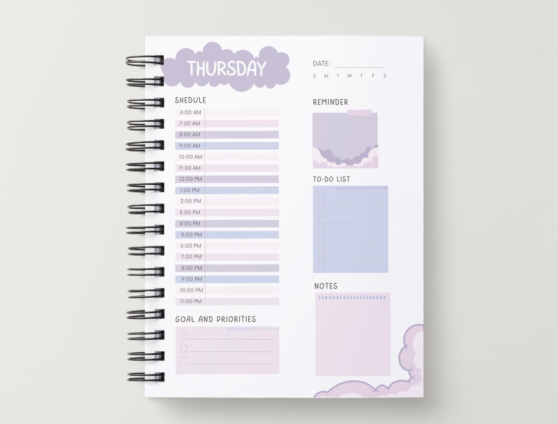 Pastel Cloud Planner Canva Template: Monthly & Daily Organizer (digital ...