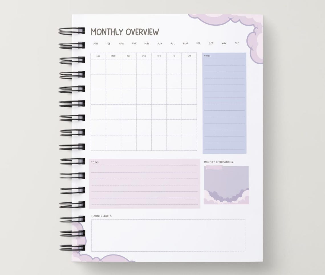 Pastel Cloud Planner Canva Template: Monthly & Daily Organizer (digital ...
