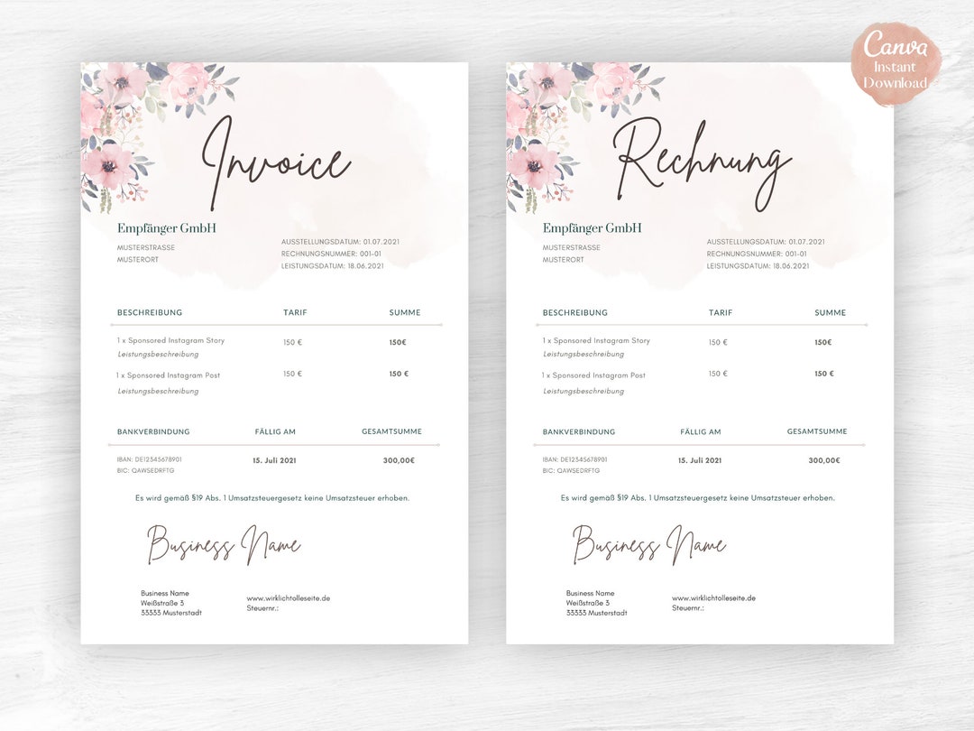 Floral Invoice Template, Floral Editable Invoice Template, Canva ...