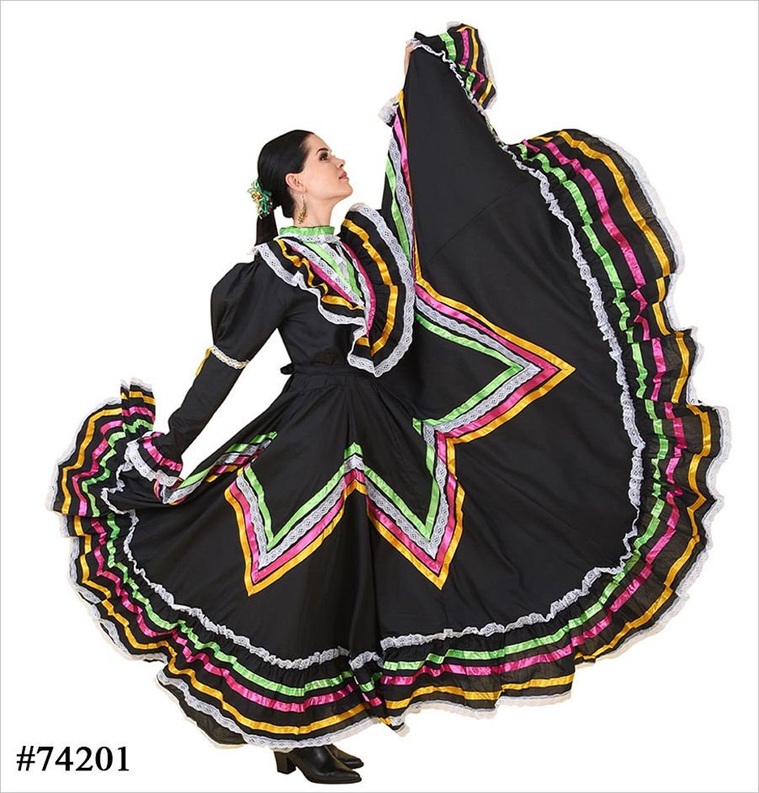 Vestido Folklorico Jalisco Profesional Black Etsy