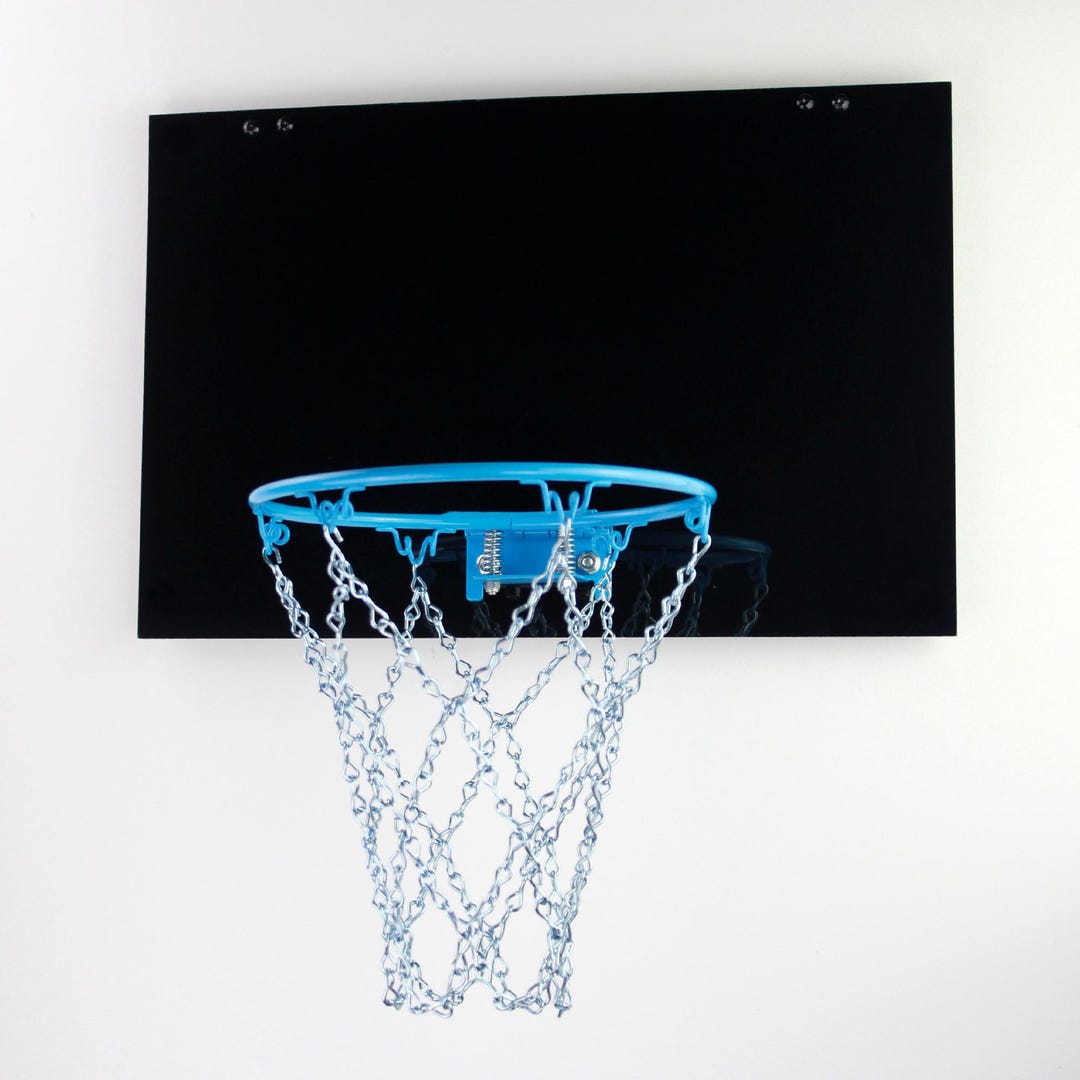 BLACK Mini Basketball Hoop W/blue Rim & Silver Chain Net | Door Hook or ...