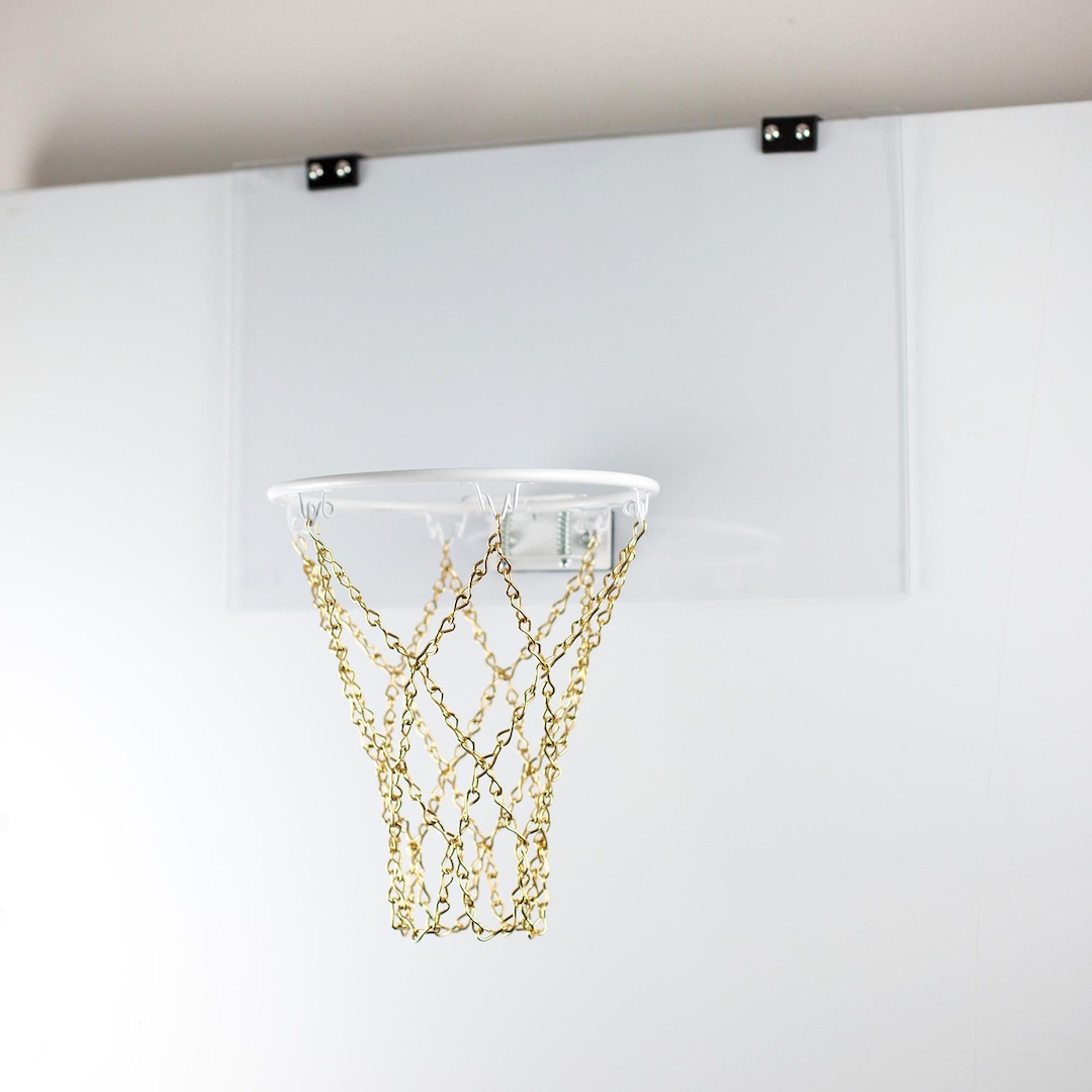 CLEAR Mini Basketball Hoop W/white Rim & Gold Chain Net | Customizing ...