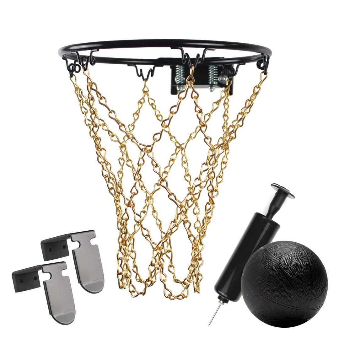 Mini Basketball Rim Set | Includes: Gold Chain Net, 2 Door Hooks, Ball ...