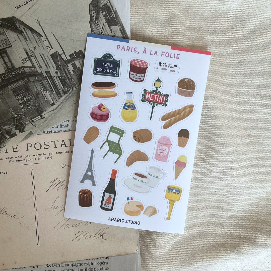 Paris Illustration Stickers: Eiffel Tower, Dessert, Travel Stickers - Etsy