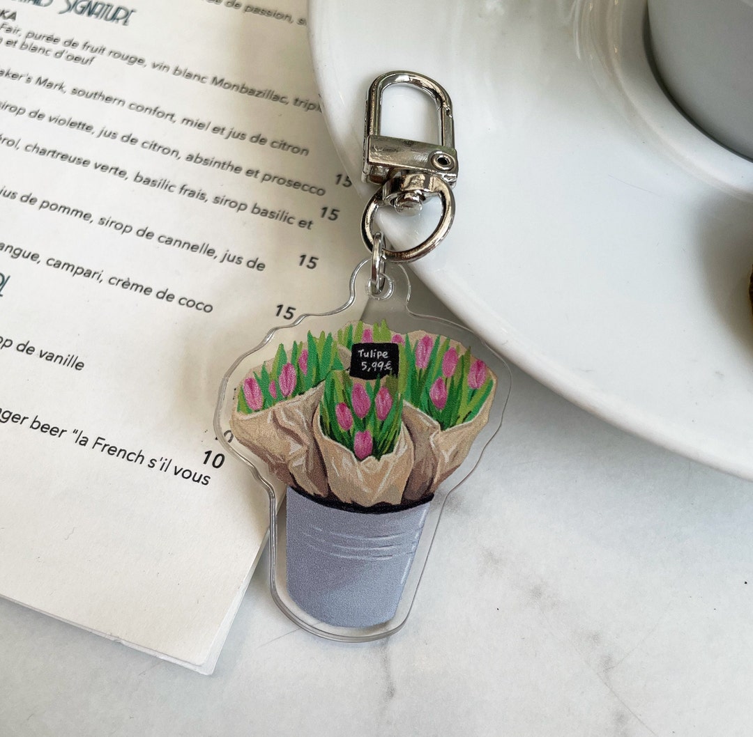 Paris Illustration Key Ring, Tulip Keychain, Flower Keychain, Airpods ...