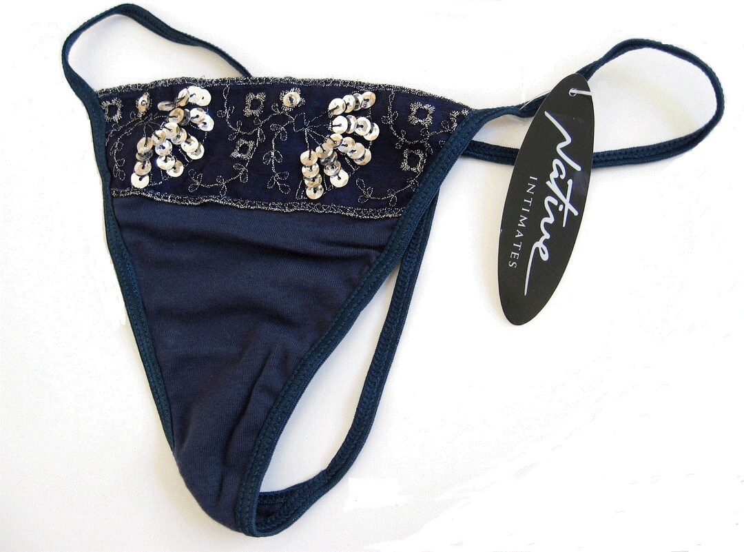 Vintage Native Intimates NEW Silver Sequence Floral Embroidary Navy ...