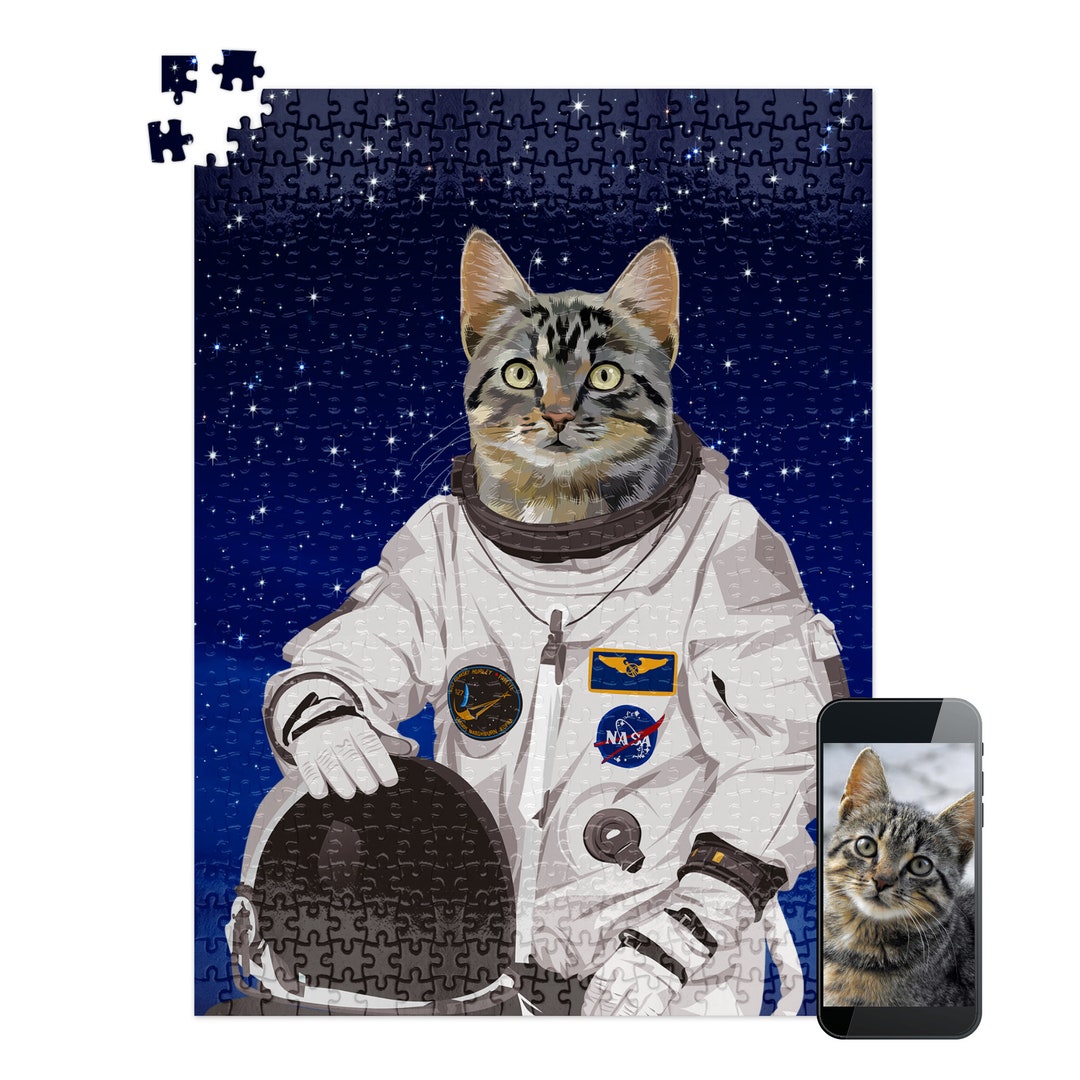 Custom Cat Puzzle, Space Cat, Custom Cat Portrait, Cartoon Pet Portrait ...