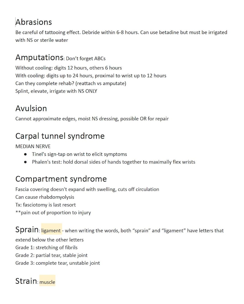 Ortho and Soft-tissue Injury CEN Notes - Etsy