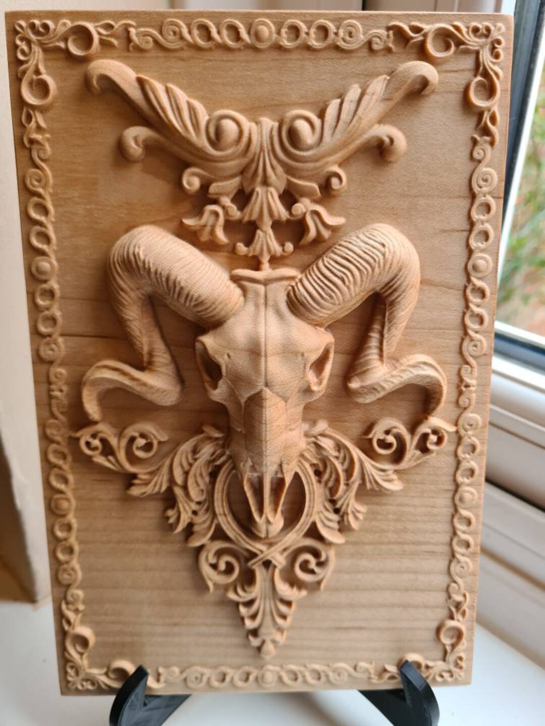 Rams Skull,skull,wood Carved,wood Carving,wooden Skull,mancave Gift,she ...