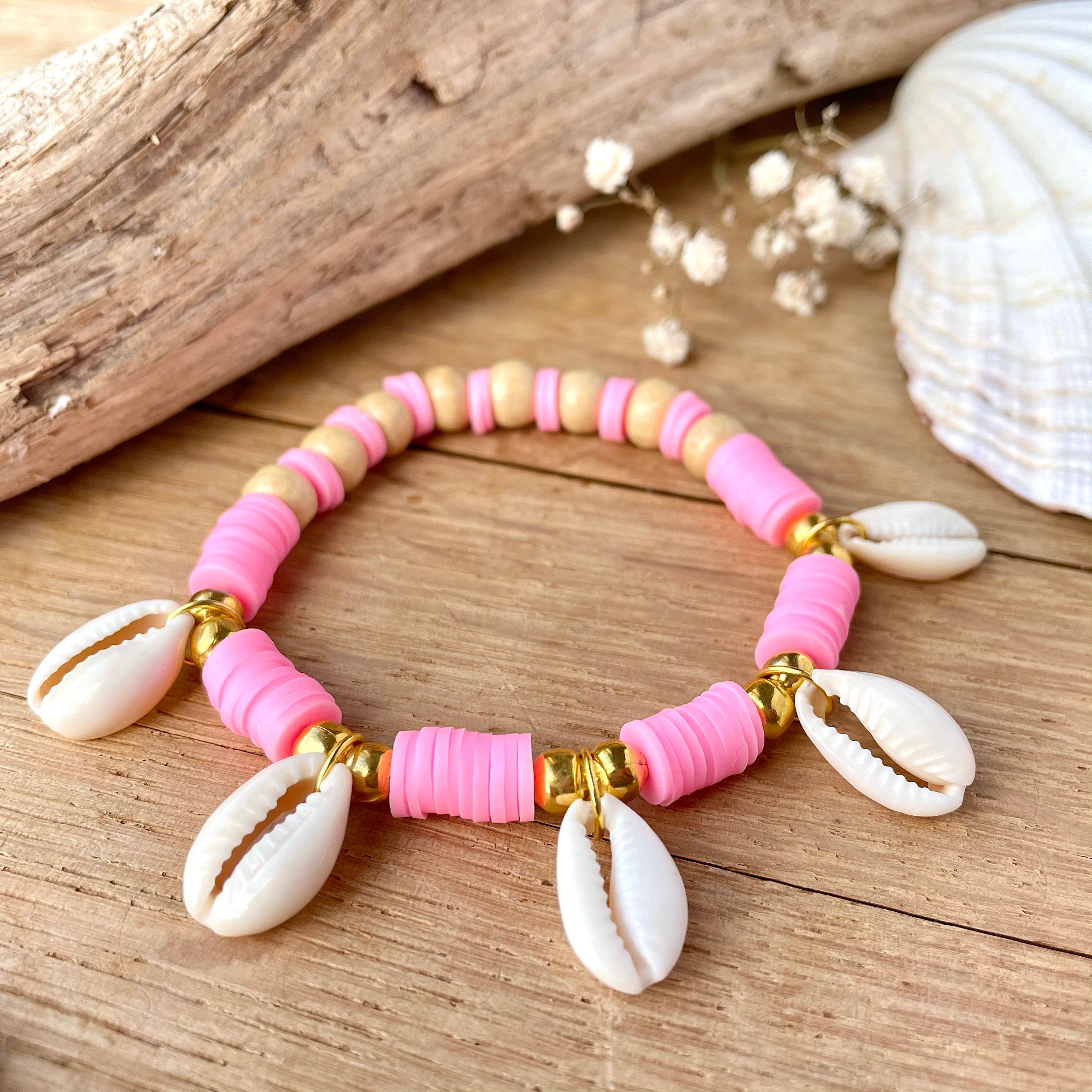 PINK COWRIE Shell Bracelet Beach Jewelry - Etsy UK