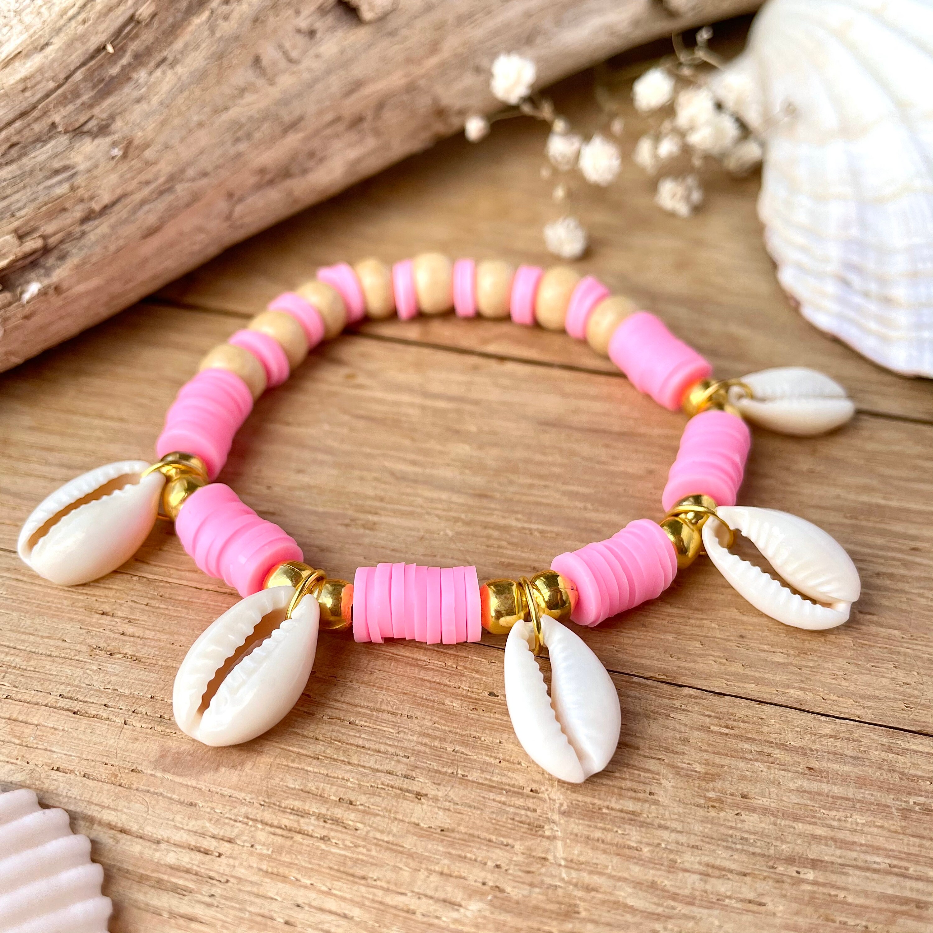 PINK COWRIE Shell Bracelet Beach Jewelry - Etsy UK