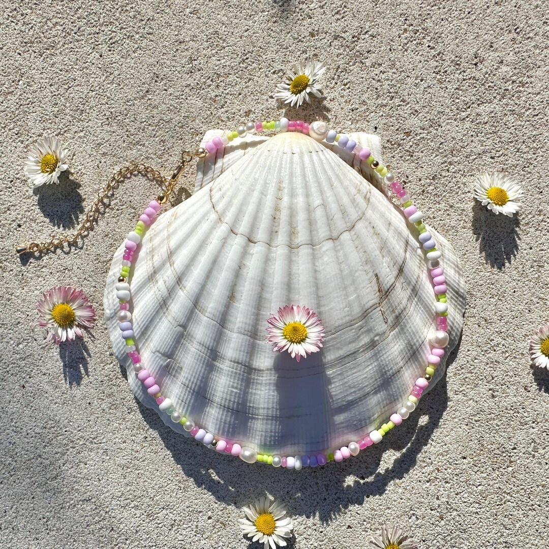 Spring Pearl Necklace SPRING in Pastel Colors Chocker Adjustable ...
