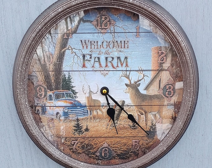 Wildlife Round Clock, Farm Scene, Whitetail Deer, Battery Operated ...