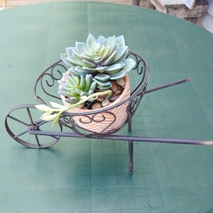 Vintage Plant Holder & Pot Wrought Iron Wheel Barrow Potted Display ...