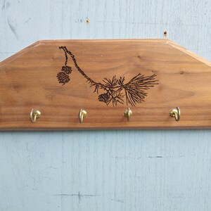 Tree Branch Pine Cones Key Holder Storage 6 Hooks Wood-burned Cabin ...