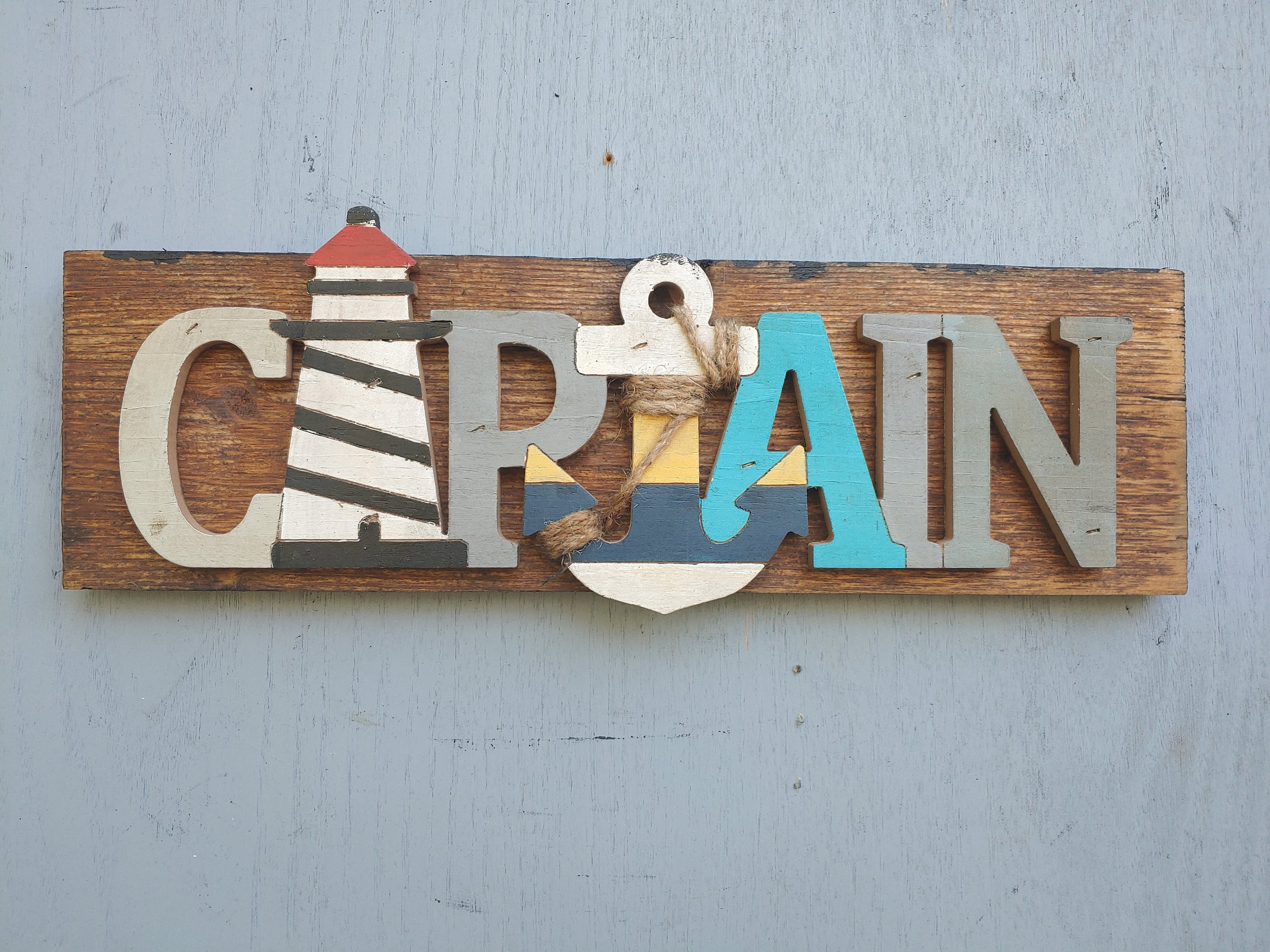 Nautical Captain Wall Sign Rustic Sailing Boating Ship Lighthouse ...