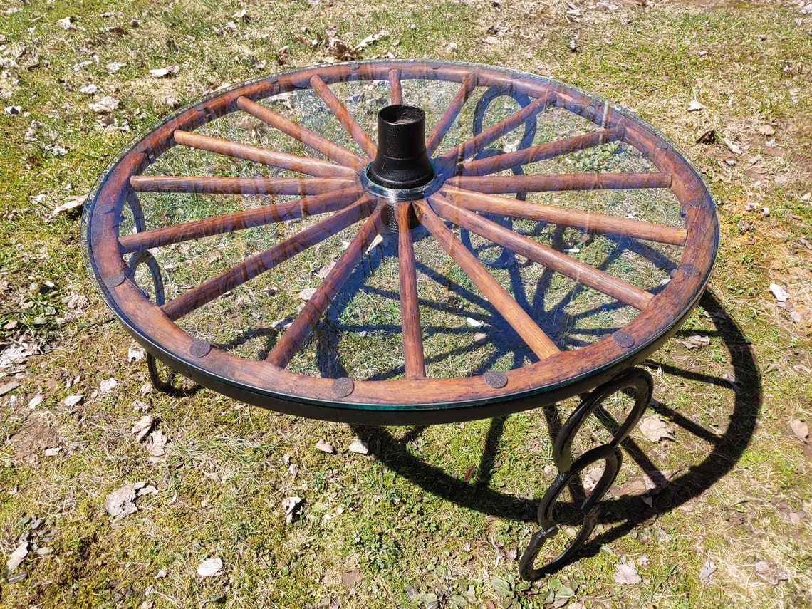 Wagon Wheel Coffee Table Antique 100 Year Old Handmade - Etsy