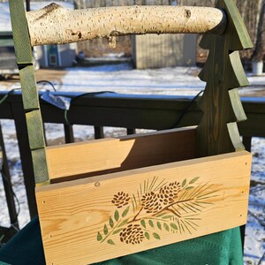 Birch Handle Tool Box Pine Tree Side Painted Sides Flower Box Garden ...