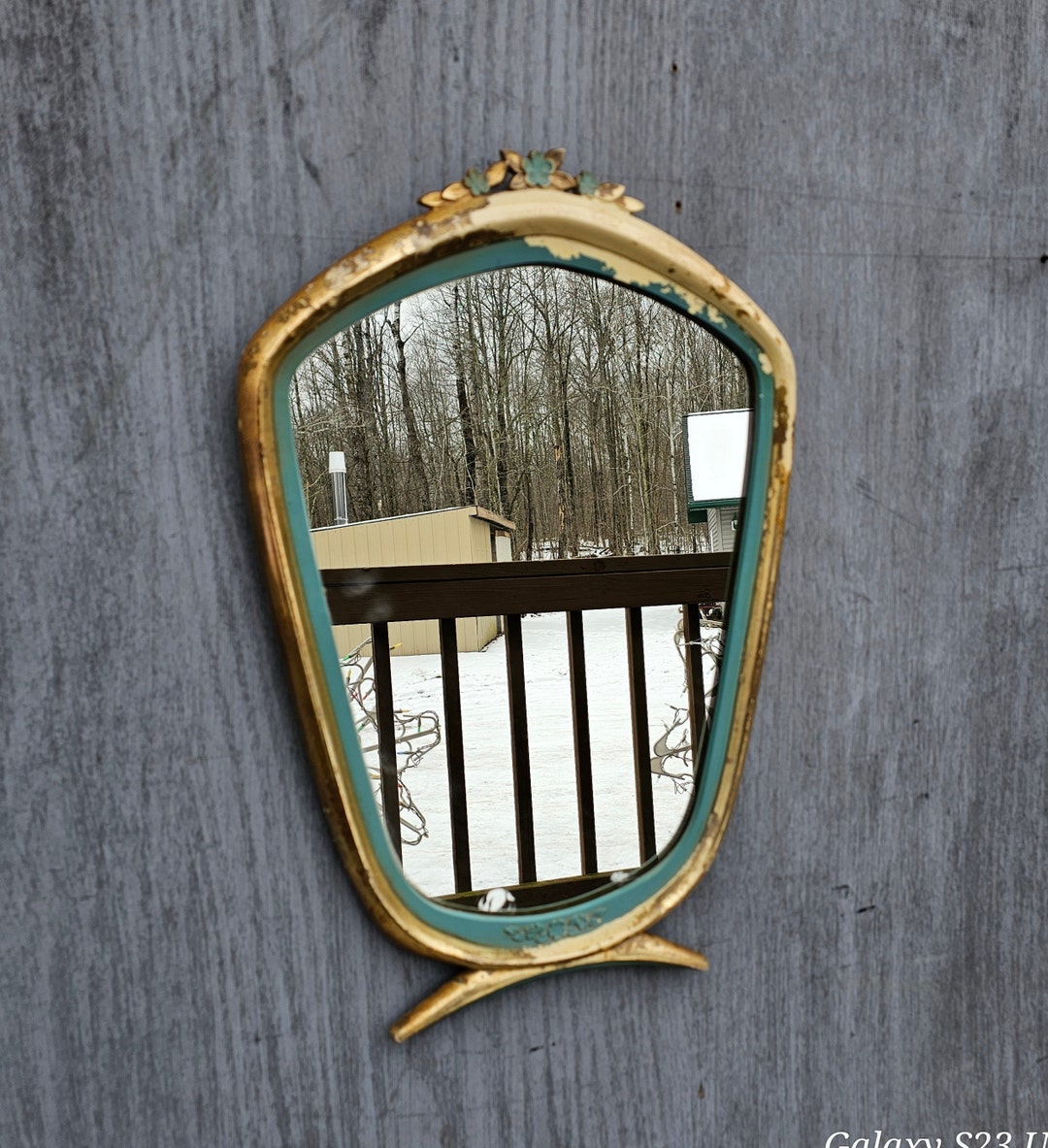 Vintage Wall Mirror Plastic Frame Chippy Gold and Green 1470 - Etsy