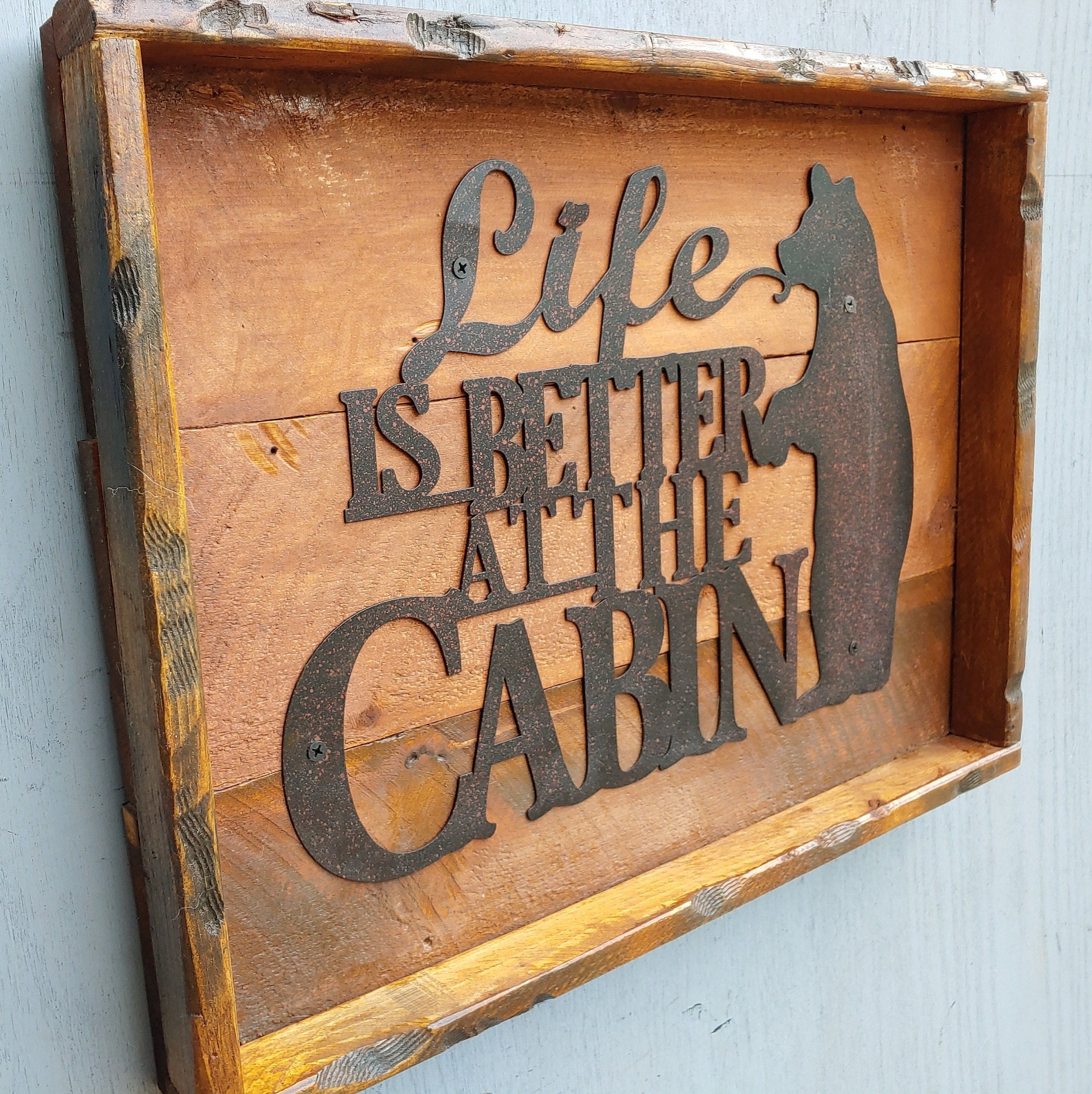 Rustic Wood Cabin Sign life is Better at the Cabin Bear Framed Hunting ...