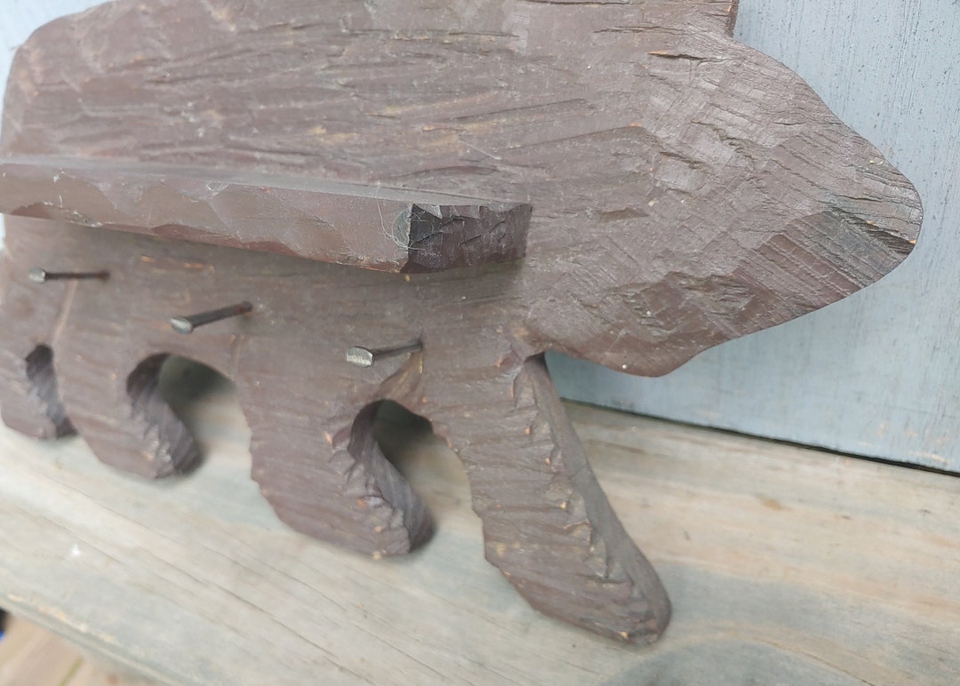Chiseled Rustic Bear Shelf Key Holder Square Nails Wooden Entryway ...