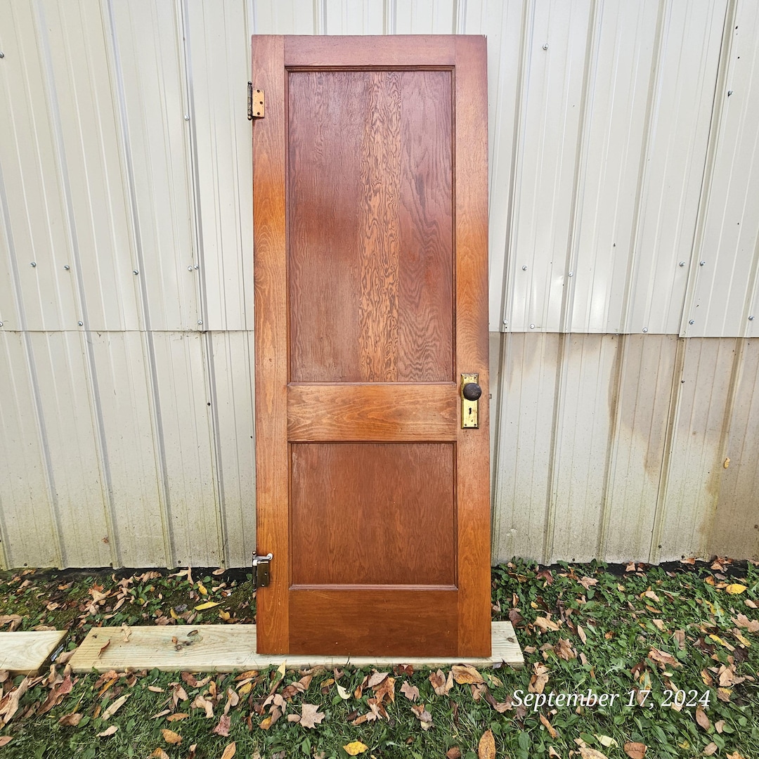 Vintage Two Panel Wood Door: Architectural Salvage With Hinges & Knobs ...