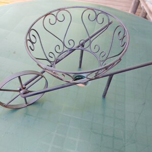 Vintage Plant Holder & Pot Wrought Iron Wheel Barrow Potted Display ...